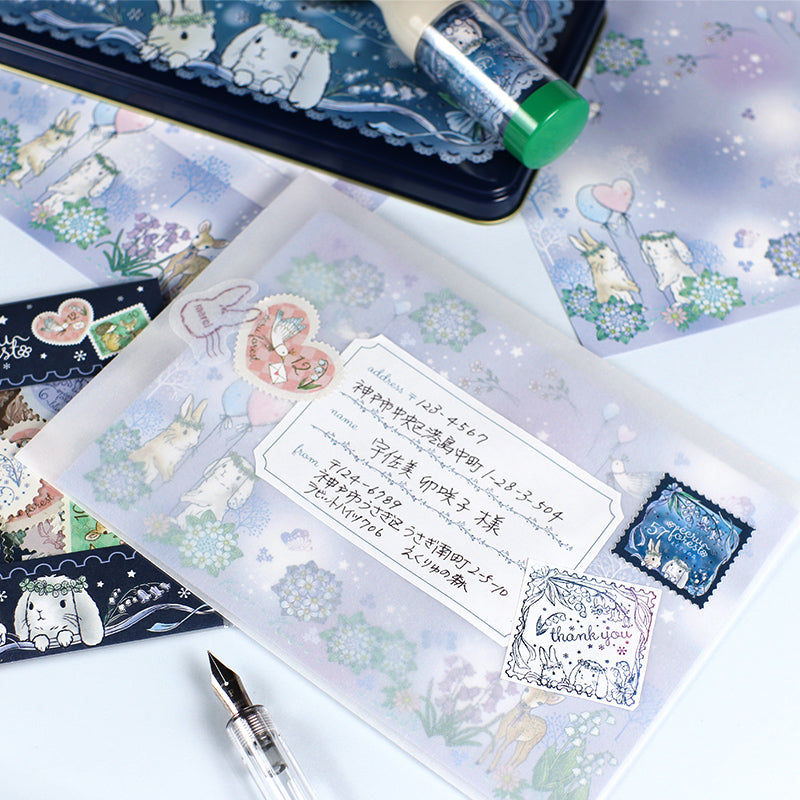 便箋のみ：お手紙にうさぎ アジサイ 紫陽花 ブルーベル スズラン森の風景 手帳デコにも 動物 – えくりゅの森 ecru forest / Handmade & Stationery